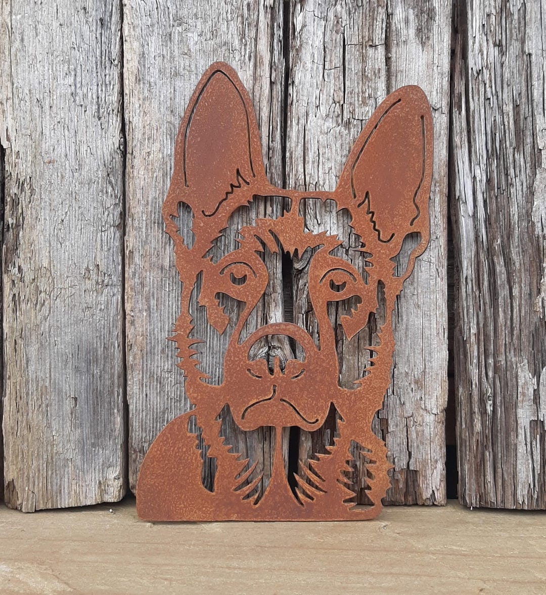 Rusty Metal GERMAN SHEPHERD DOG Face Garden Ornament. Rustic Garden ...