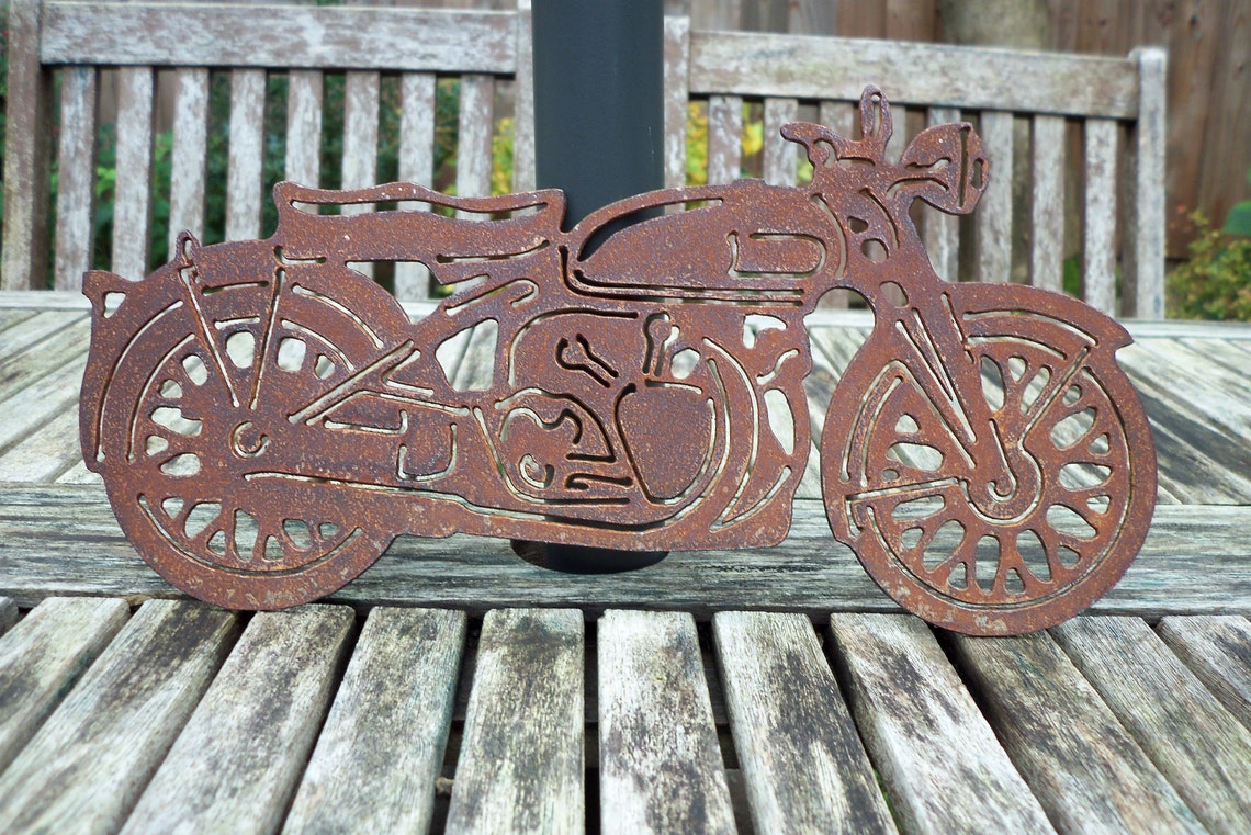 Rusty Metal MOTORCYCLE Vincent Black Shadow Garden Ornament. Rustic ...