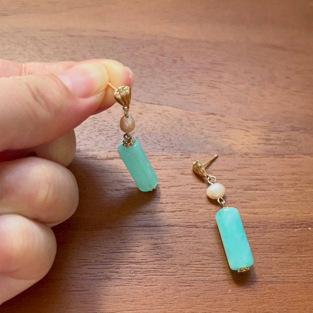 Arielle Drop Earrings (pearl/seafoam Green) - Etsy