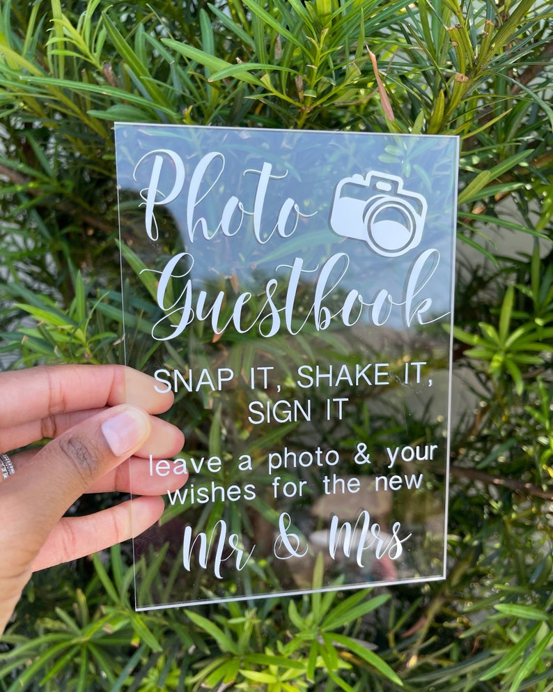 Photo Guestbook Acrylic Sign | Snap It Shake It Sign It | Wedding ...