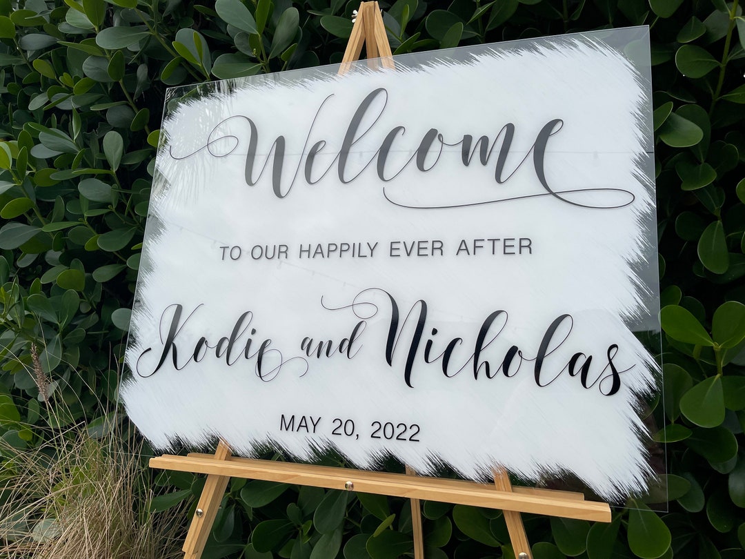 Personalized Wedding Welcome Sign Calligraphy Style With Painted Back ...