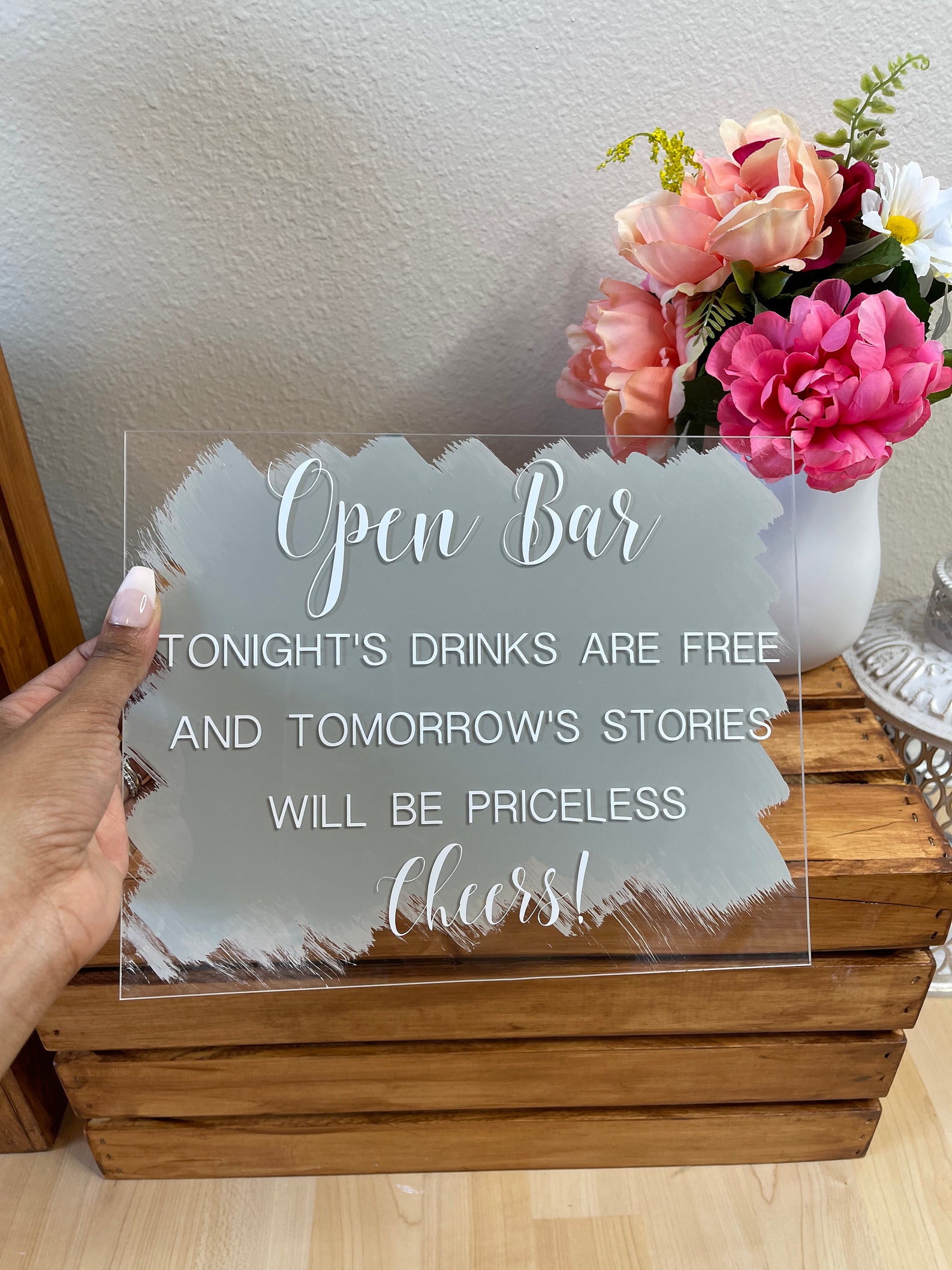 Acrylic Open Bar Wedding Sign Painted Bar Sign Wedding - Etsy