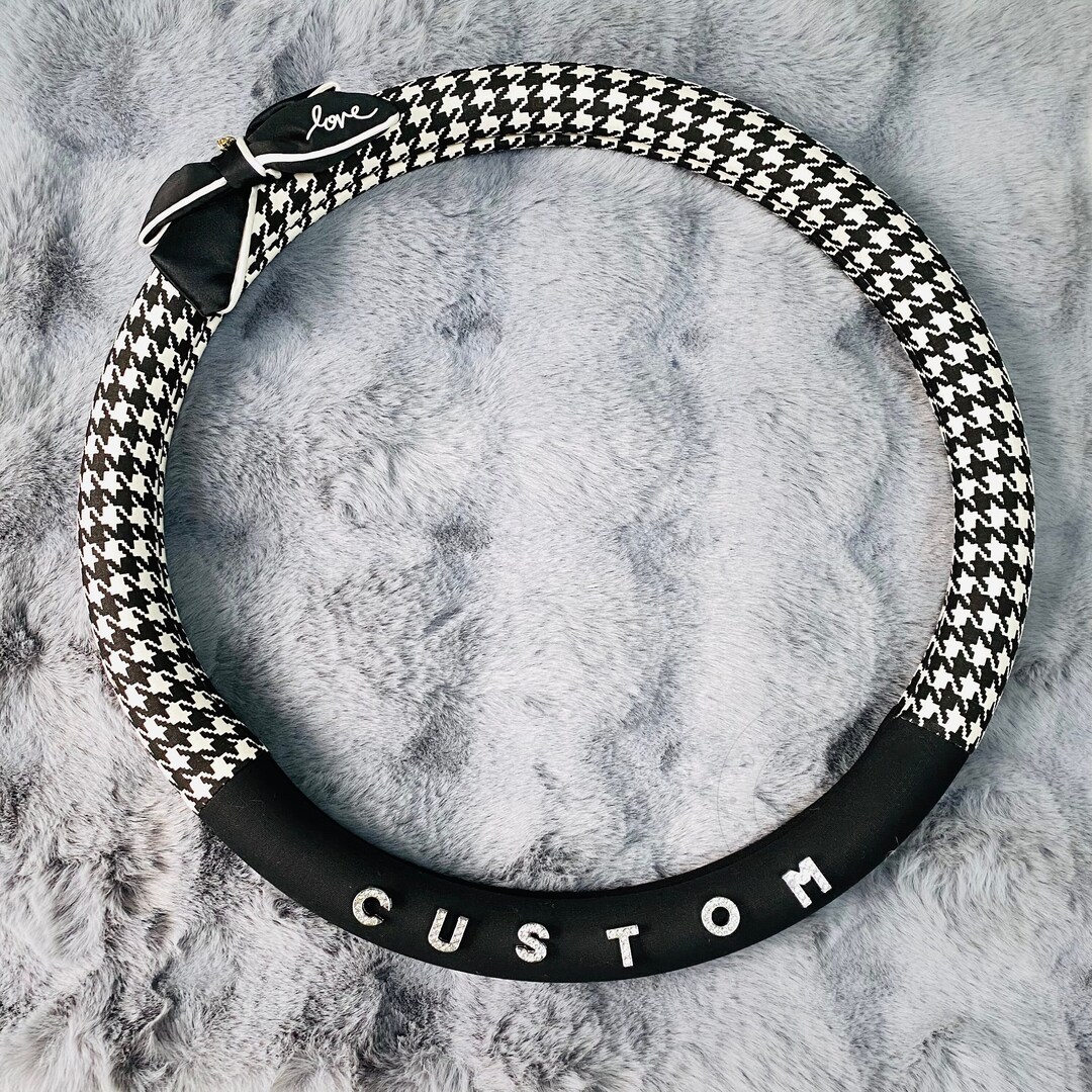 Black White Bow Steering Wheel Cover, Fiber Steering Wheel Cover ...