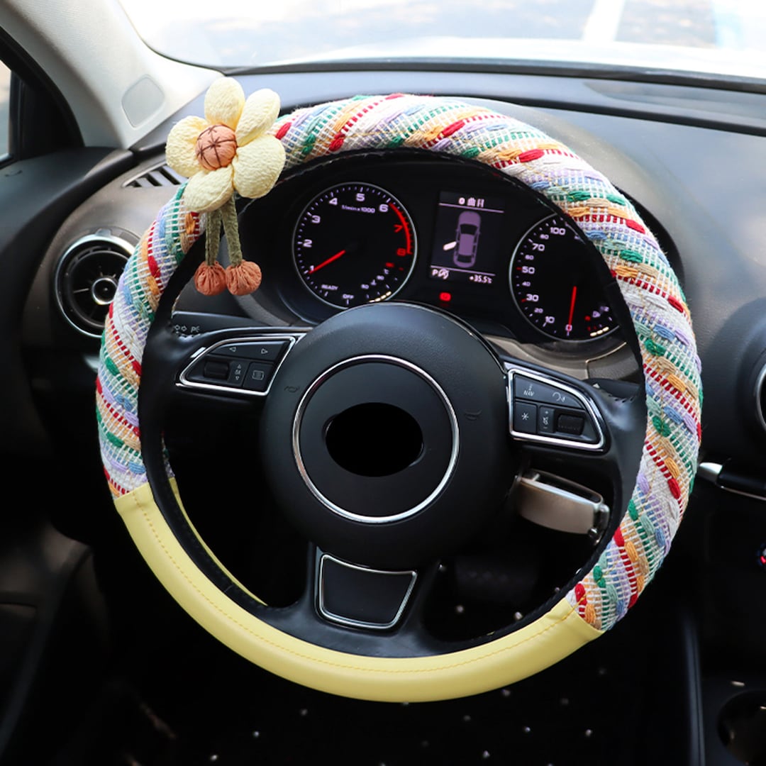 Boho Colorful Flower Steering Wheel Cover Leather and Cotton - Etsy