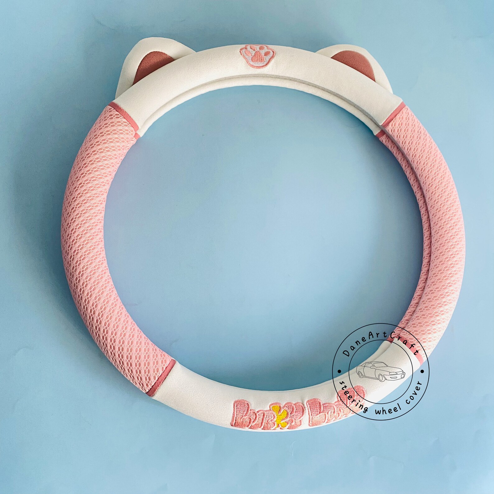 Cute Cat Ear Steer Wheel Cover, Embroidery Steering Wheel Cover, Non ...