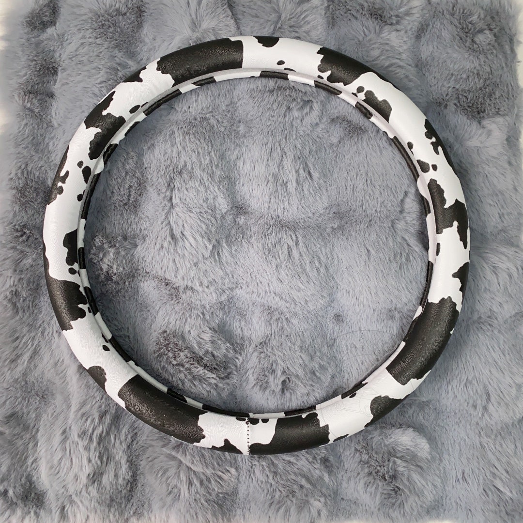 15''cow Pattern Modern Steer Wheel Cover, Leather Steering Wheel Cover ...