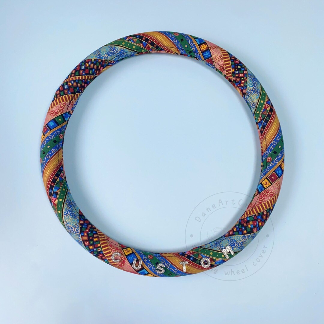 Bohomia Ethnic Style Linen Steering Wheel Cover, Colorful Vintage ...
