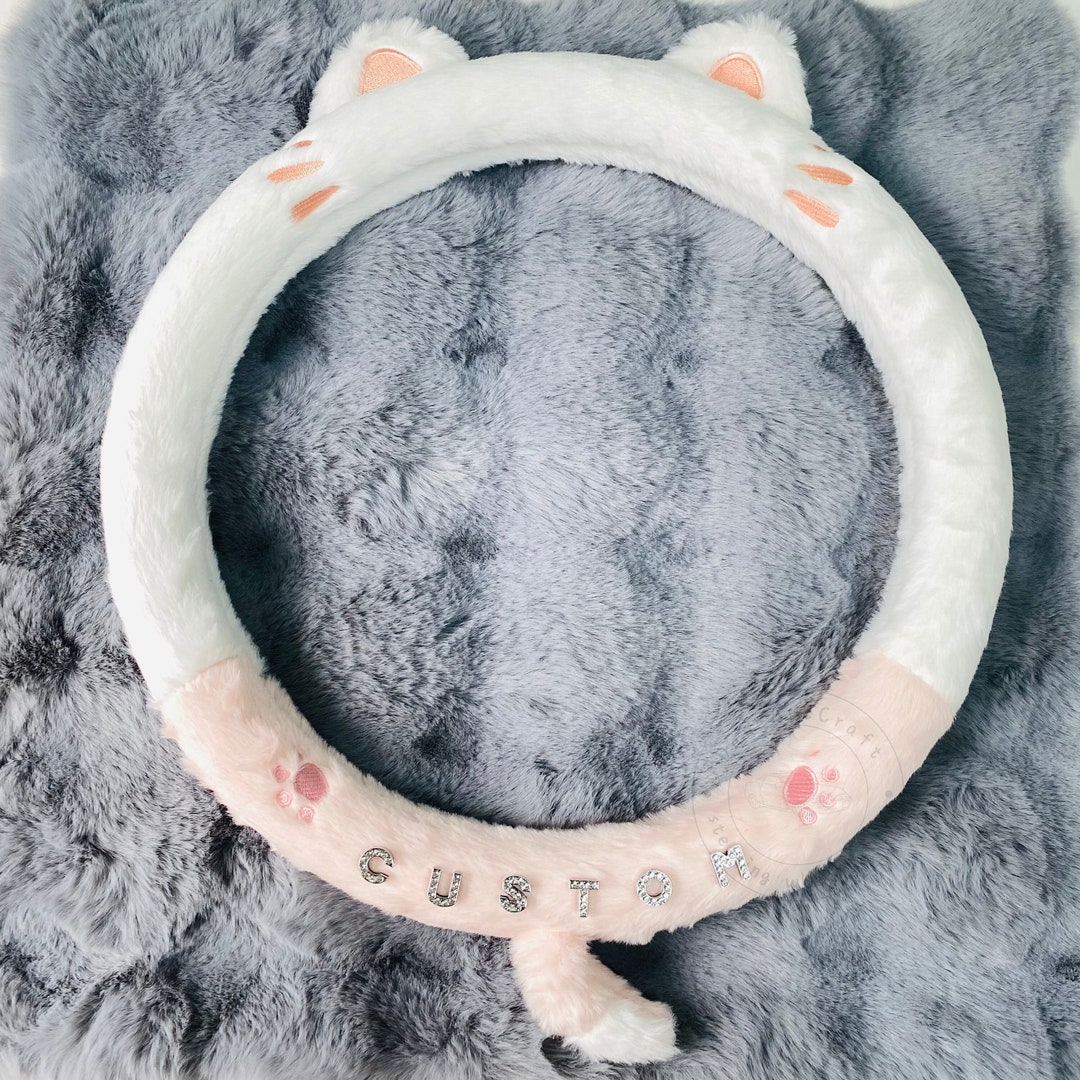 Cartoon Cat Ear Plush Steering Wheel Cover, Plush Embroidered Bear Cat ...