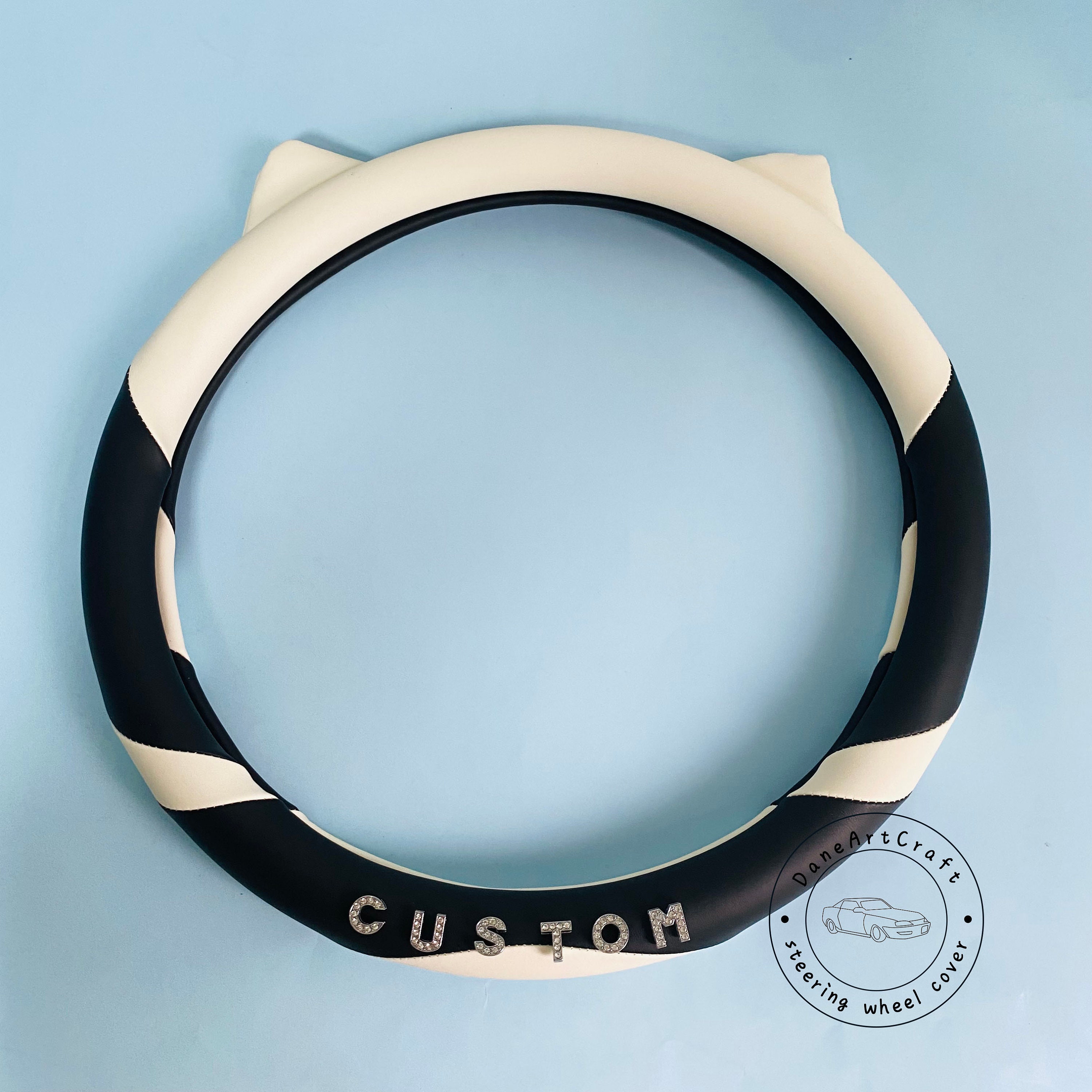Cute Cat Ear Steering Wheel Cover, Creative Black White Steering Wheel ...
