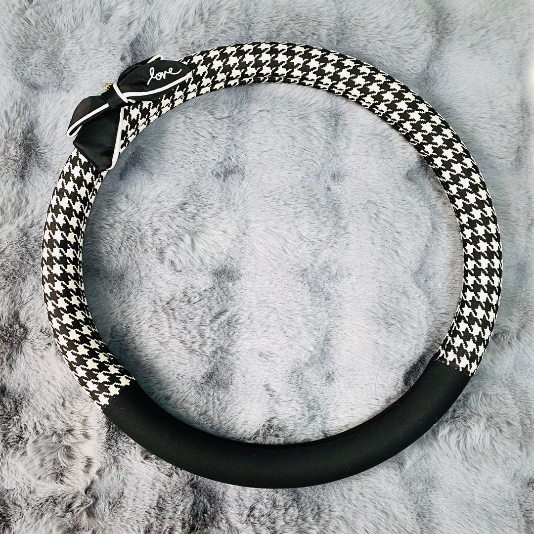 Black White Bow Steering Wheel Cover, Fiber Steering Wheel Cover ...