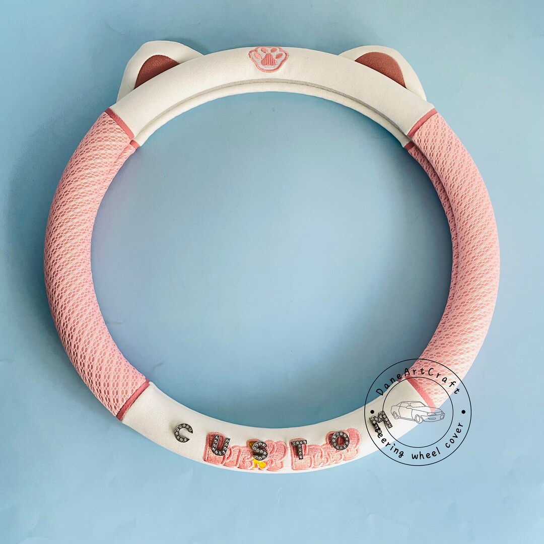 Cute Cat Ear Steer Wheel Cover, Embroidery Steering Wheel Cover, Non ...