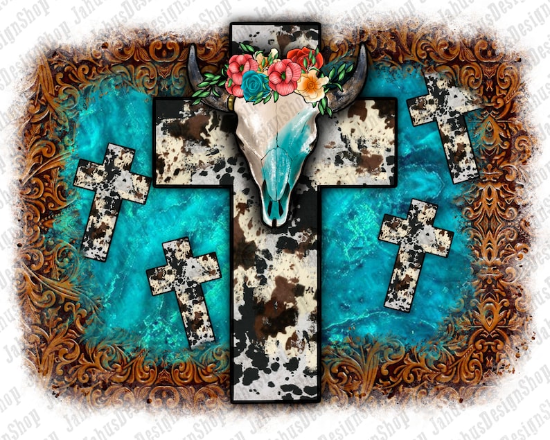 Western Bull Skull Cross Distressed Background Design, Western Bull ...