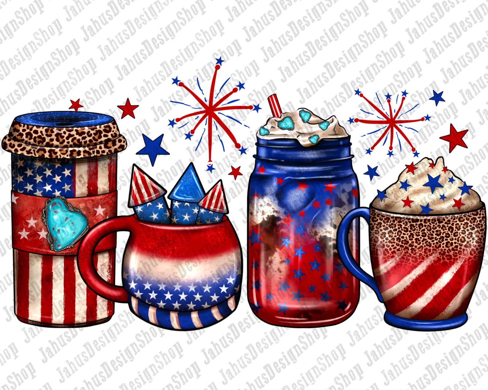 4th of July Coffee Cups Png Sublimation Design Download, Independence ...
