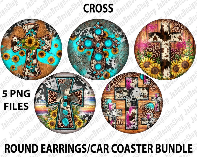 Cross Round Earrings Png Sublimation Design Download Western - Etsy