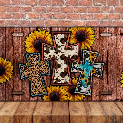 Cross Sunflower License Plate PNG Sublimation Design Cross - Etsy