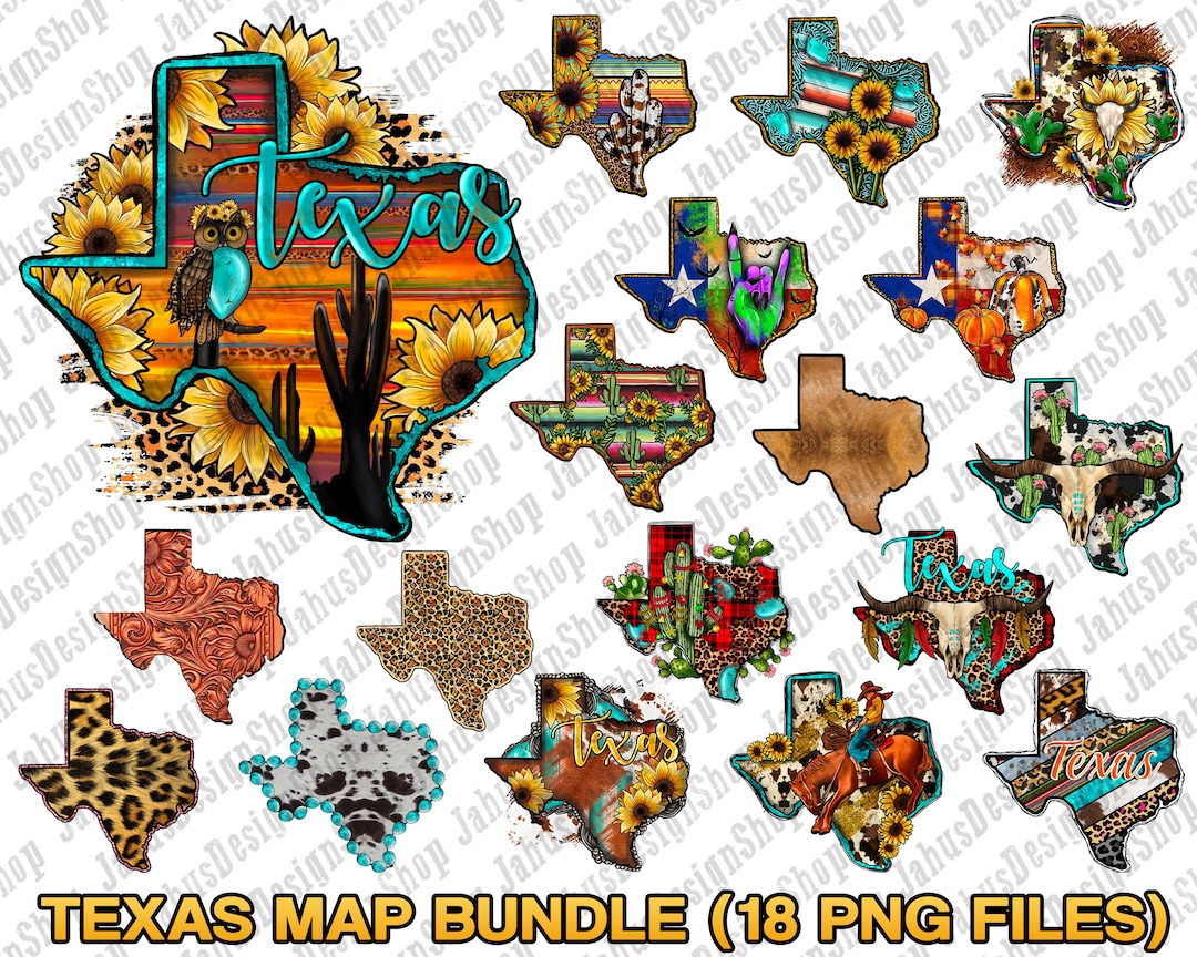 18 Digital Images Texas Map Png Bundle Sublimation Design, Texas State ...