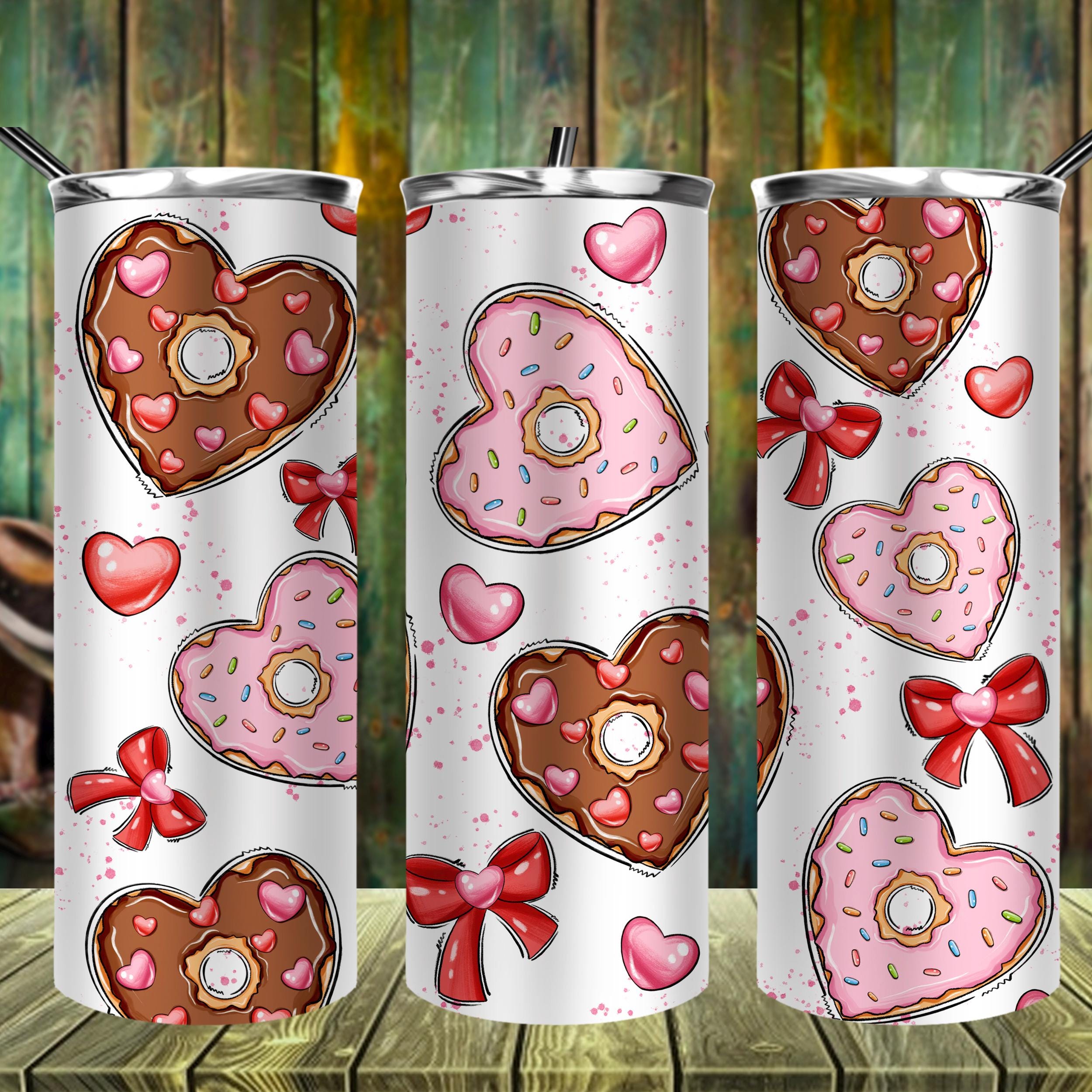 Heart Donuts Png 20oz Skinny Tumbler Design, 14th February Tumbler Png ...