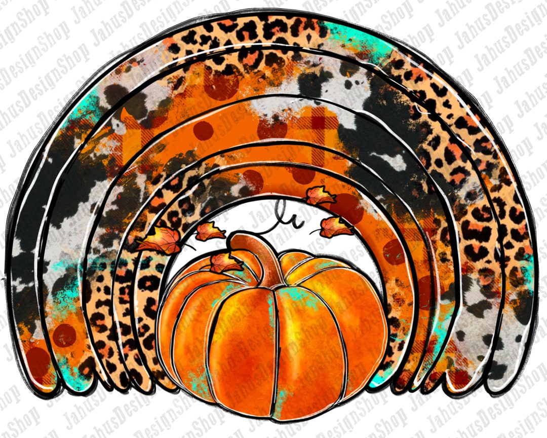 Pumpkin Fall Rainbow Png, Fall Pumpkin Png, Cowhide Pumpkin Rainbow ...