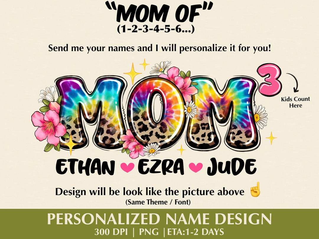 Personalized Mom of 3 Png Design, Children's Name Png, Mother's Day Png ...