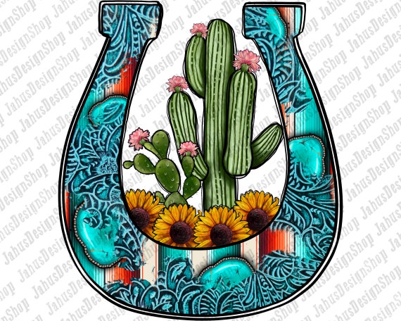 Western Cactus Horseshoe Design Png Western Cactus Png - Etsy