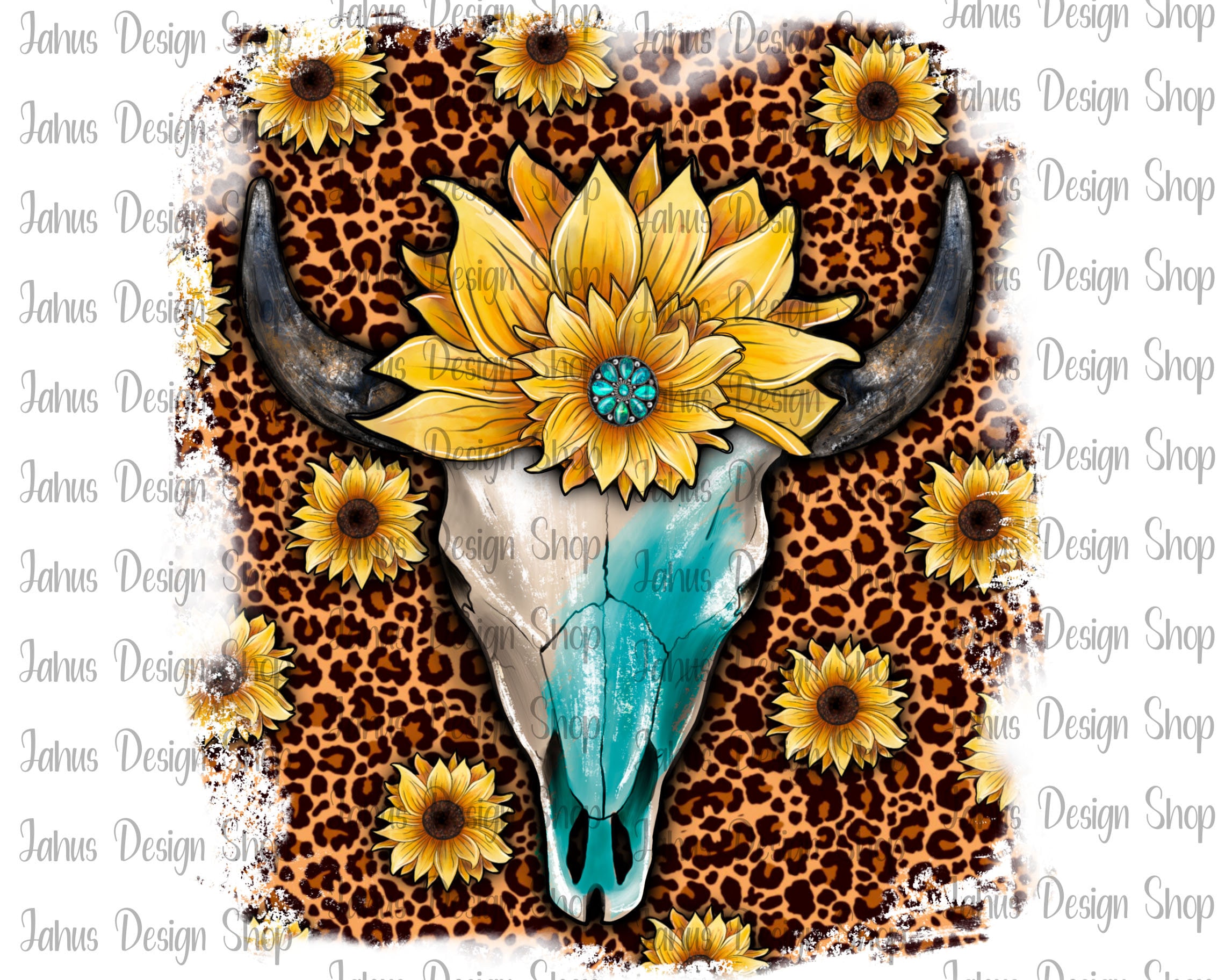 Western Bull Skull Sublimation Design Leopard Bull Skull | Etsy