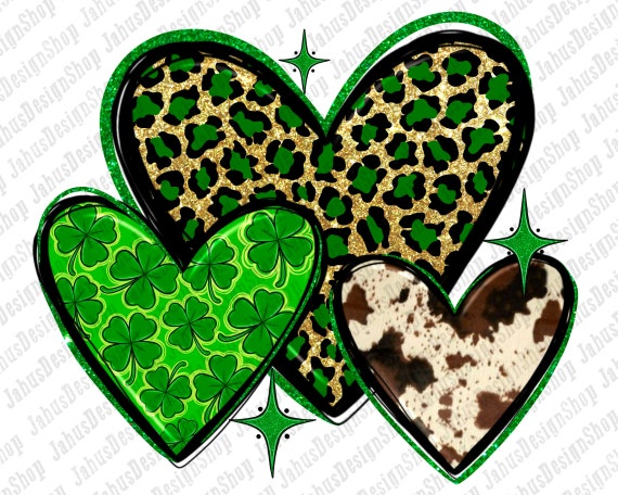 St. Patrick's Leopard Cowhide Hearts Sublimation | Etsy