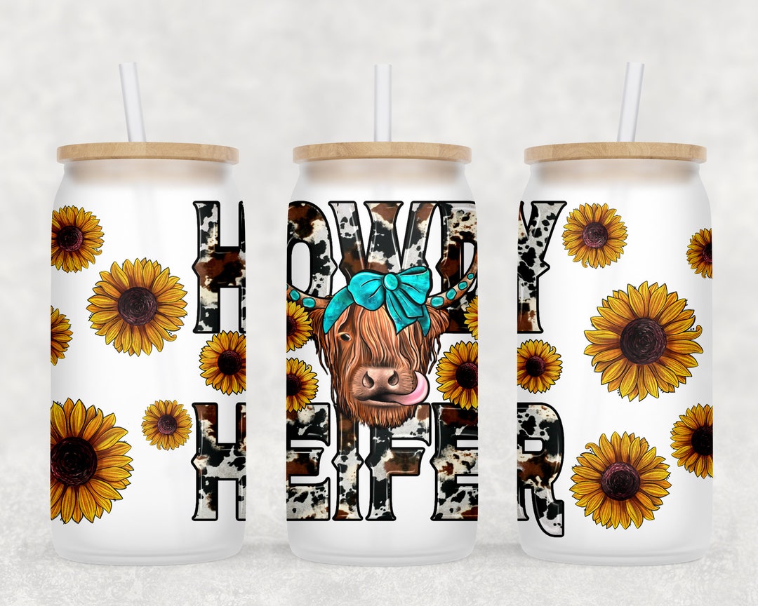 Howdy Heifer Frosted Libbey Glass Png Sublimation Design Download ...