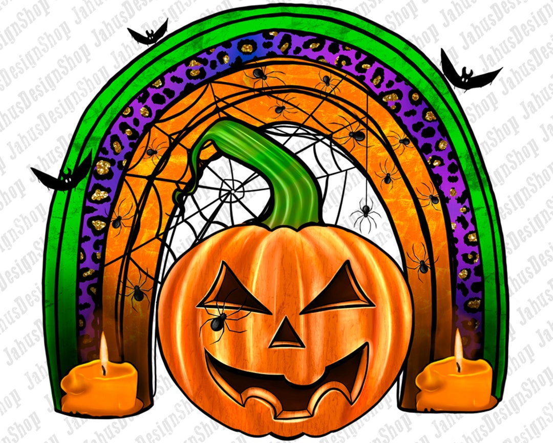 Halloween Jack O Lantern Rainbow PNG Sublimation Design, Halloween ...