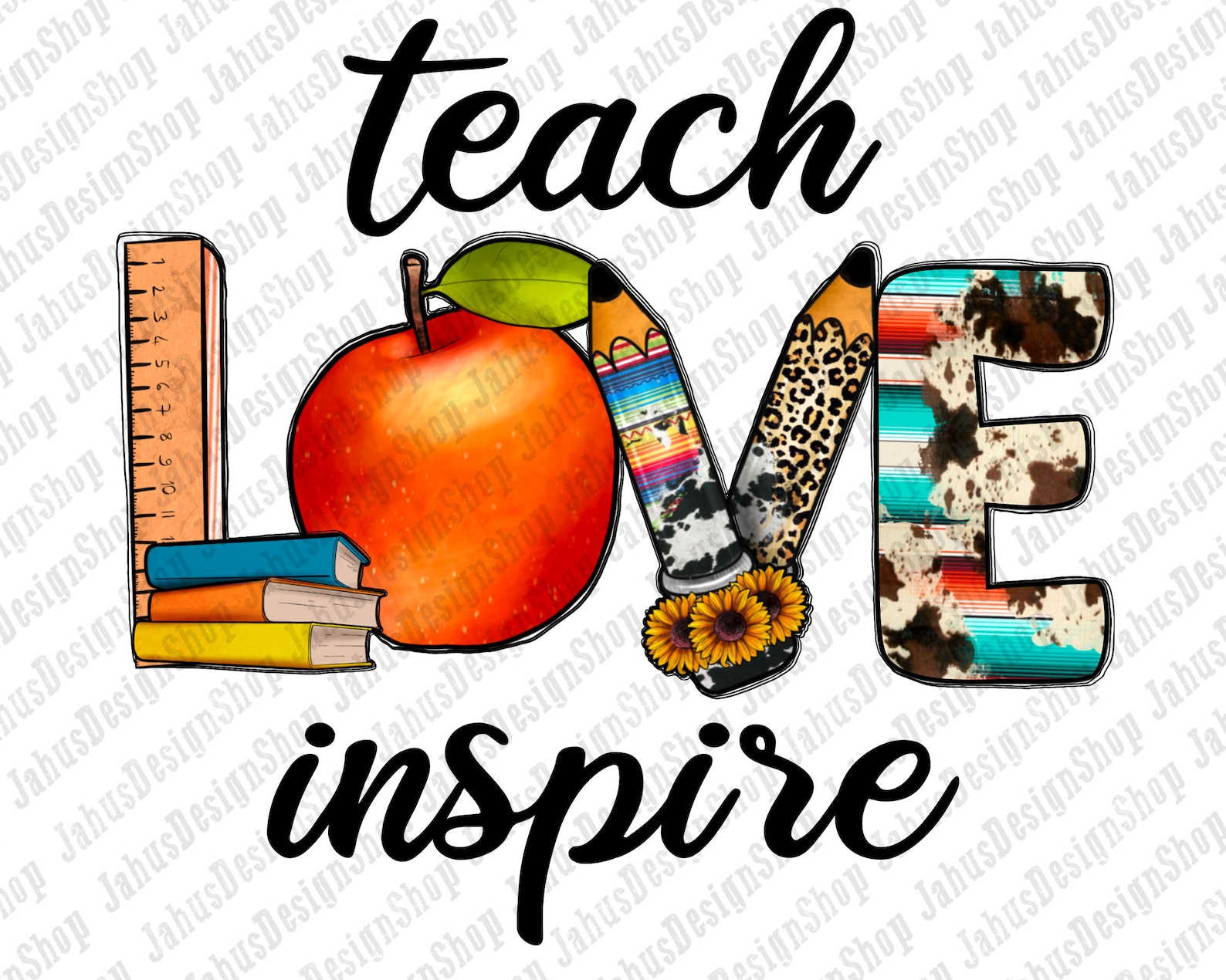 Teach Love Inspire Pngteach Love Png Back to School - Etsy