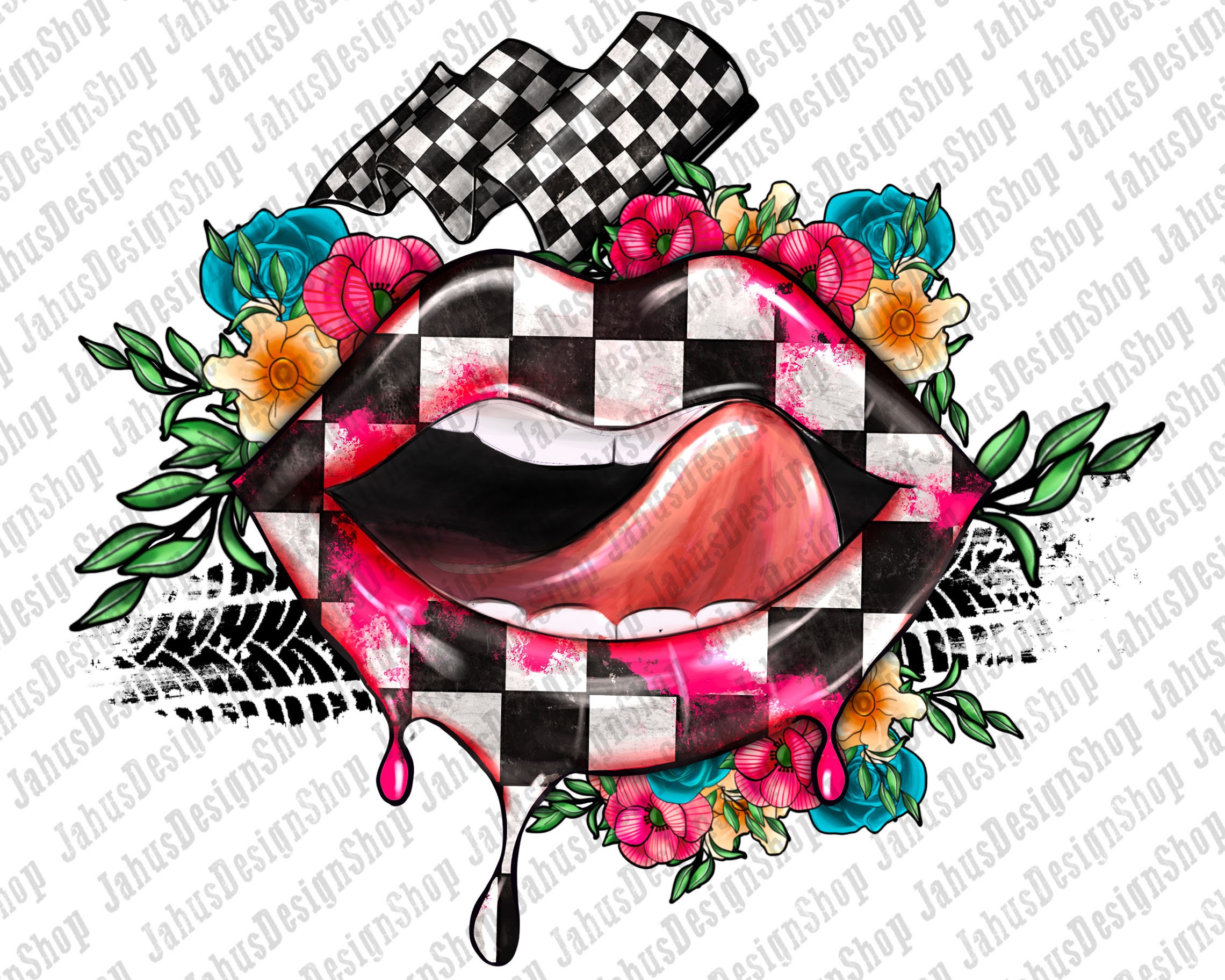 Floral Race Lip Png Sublimation Design Checkered Race Png - Etsy