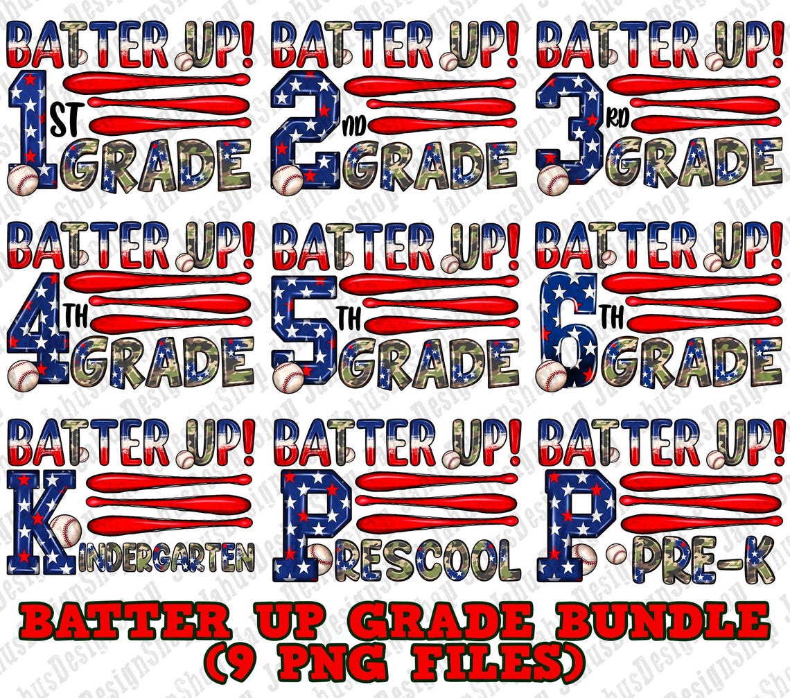 Batter up Grade Png Design Bundle, Back to School Png, Hello School Png ...