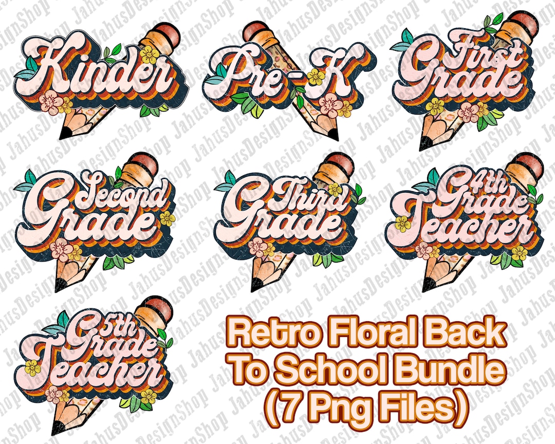 Floral Retro Back to School Png Design Bundle, Back to School Png ...