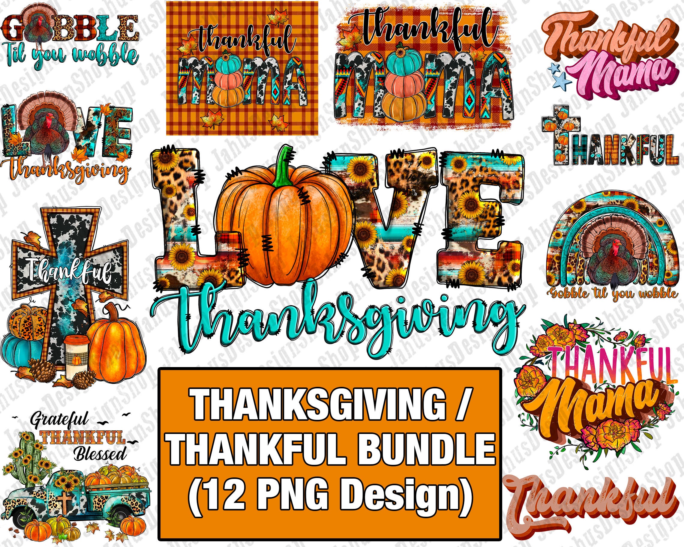 12 PNG Thanksgiving / Thankful Png Bundle Sublimation Designs ...