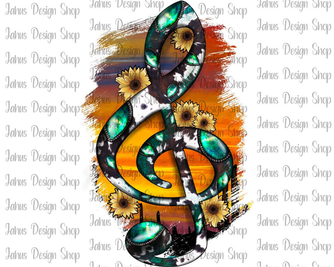 Western Treble Clef Png Design Bundle Cowhide Sunflower - Etsy