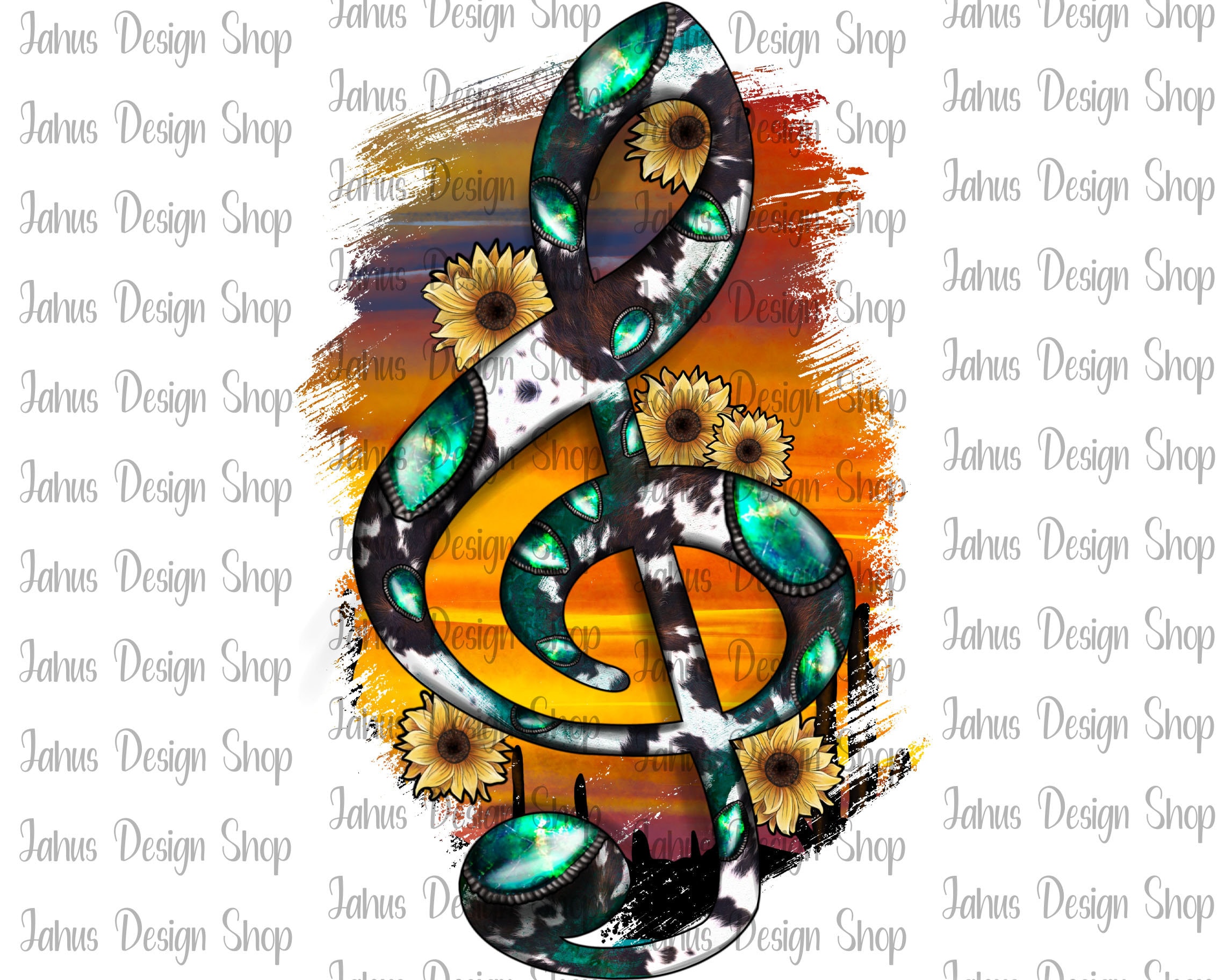 Western Treble Clef Png Design Bundle Cowhide Sunflower - Etsy