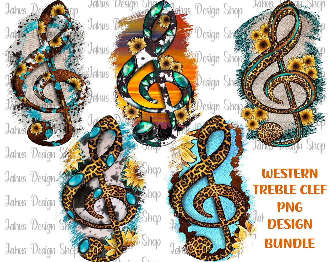 Western Treble Clef Png Design Bundle Cowhide Sunflower - Etsy