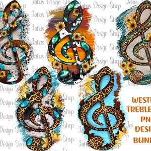 Western Treble Clef Png Design Bundle, Cowhide Sunflower Treble Clef ...
