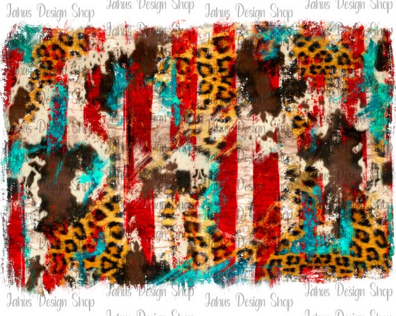 America Turquoise Cowhide Leopard Background PNG Western - Etsy