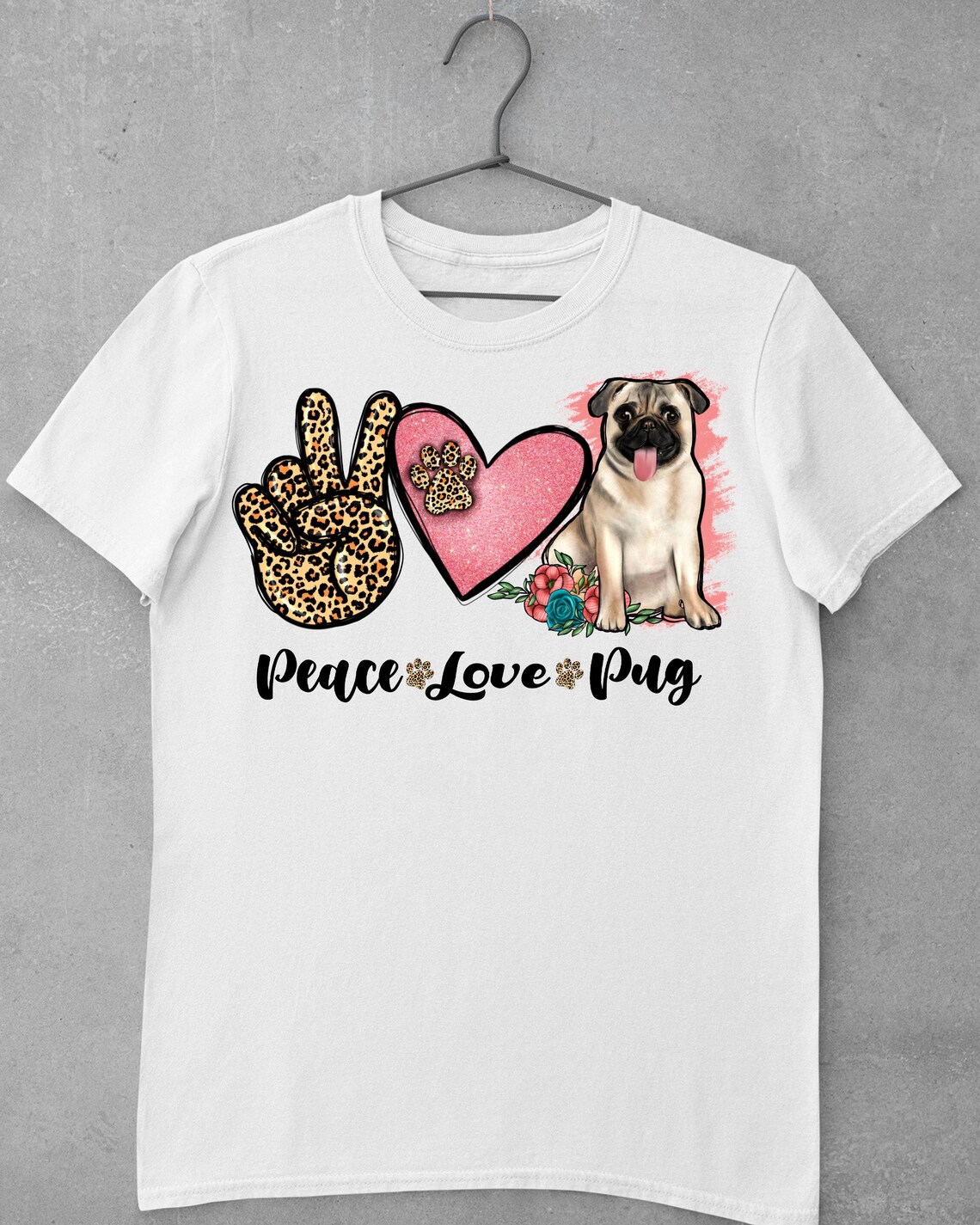 Peace Love Pug Pngleopard Pngfloral Clipartdog Mom Pngpug - Etsy