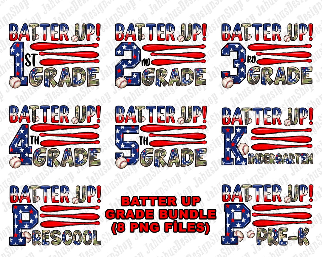 Batter up Grade Png Design Bundle, Back to School Png, Hello School Png ...