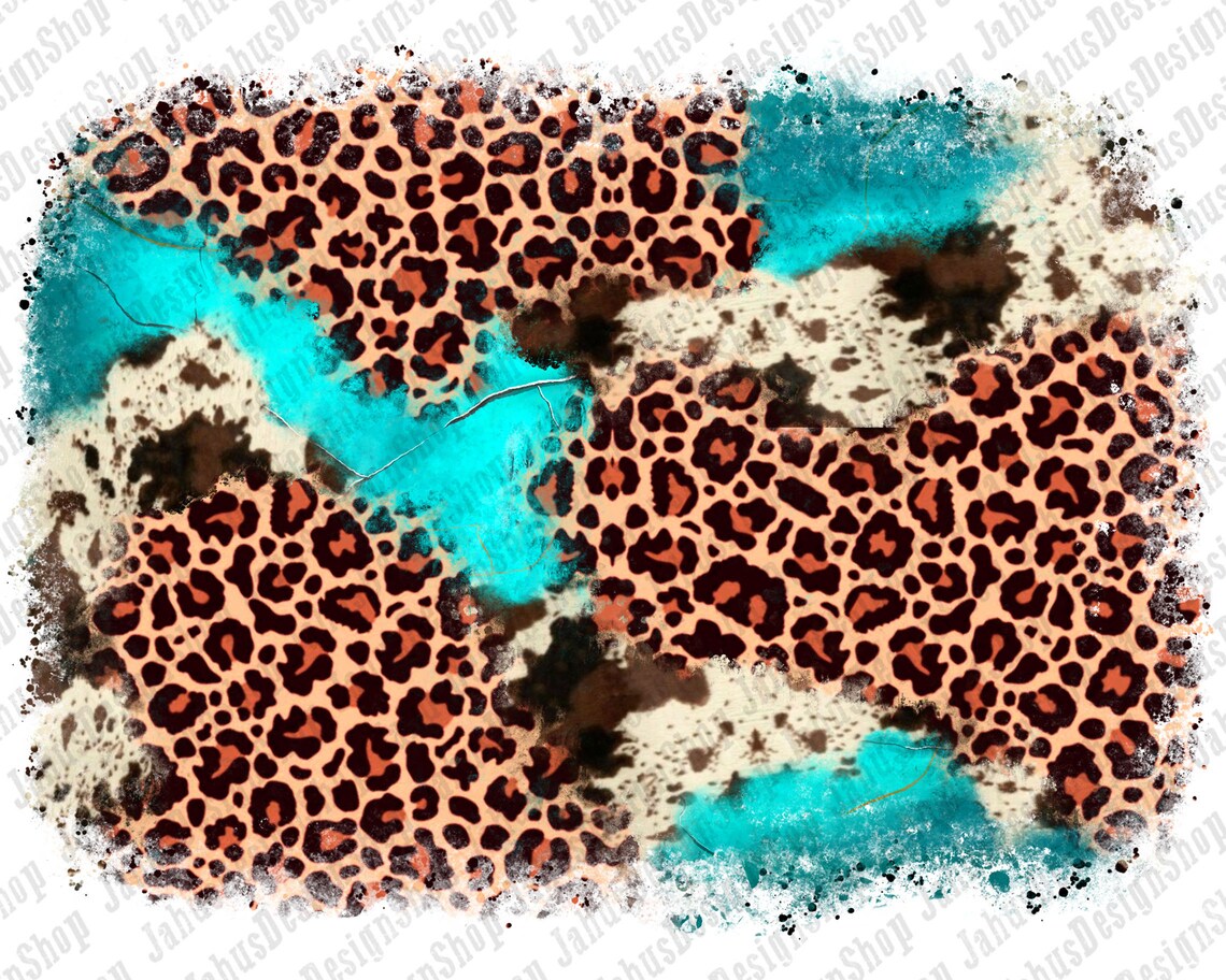 Cowhide Leopard Turquoise Background Pngwestern Cowhide - Etsy