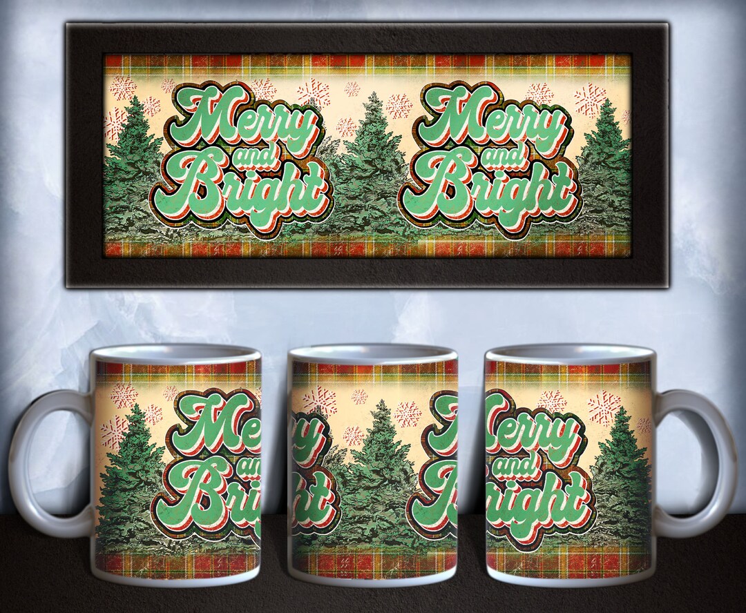 Merry and Bright Mug Png Sublimation Design 11oz and 15oz Mug - Etsy