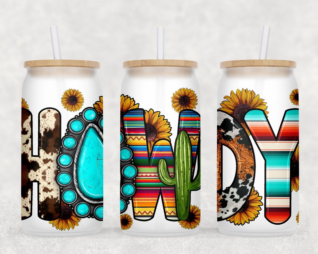 Howdy Frosted Libbey Glass Png Sublimation Design Download, Western ...