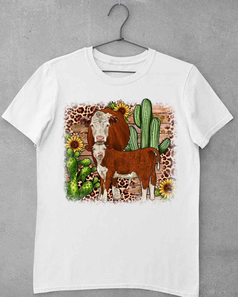 Hereford Cow With Sunflower and Cactus Background Png | Etsy