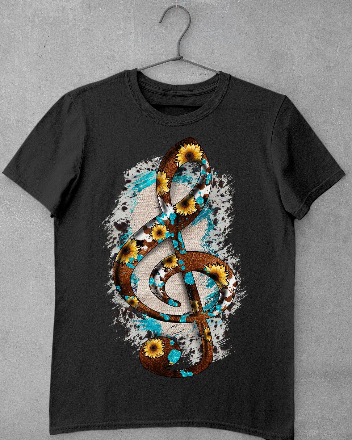 Western Treble Clef Png Cowhide Sunflower Treble Clef | Etsy