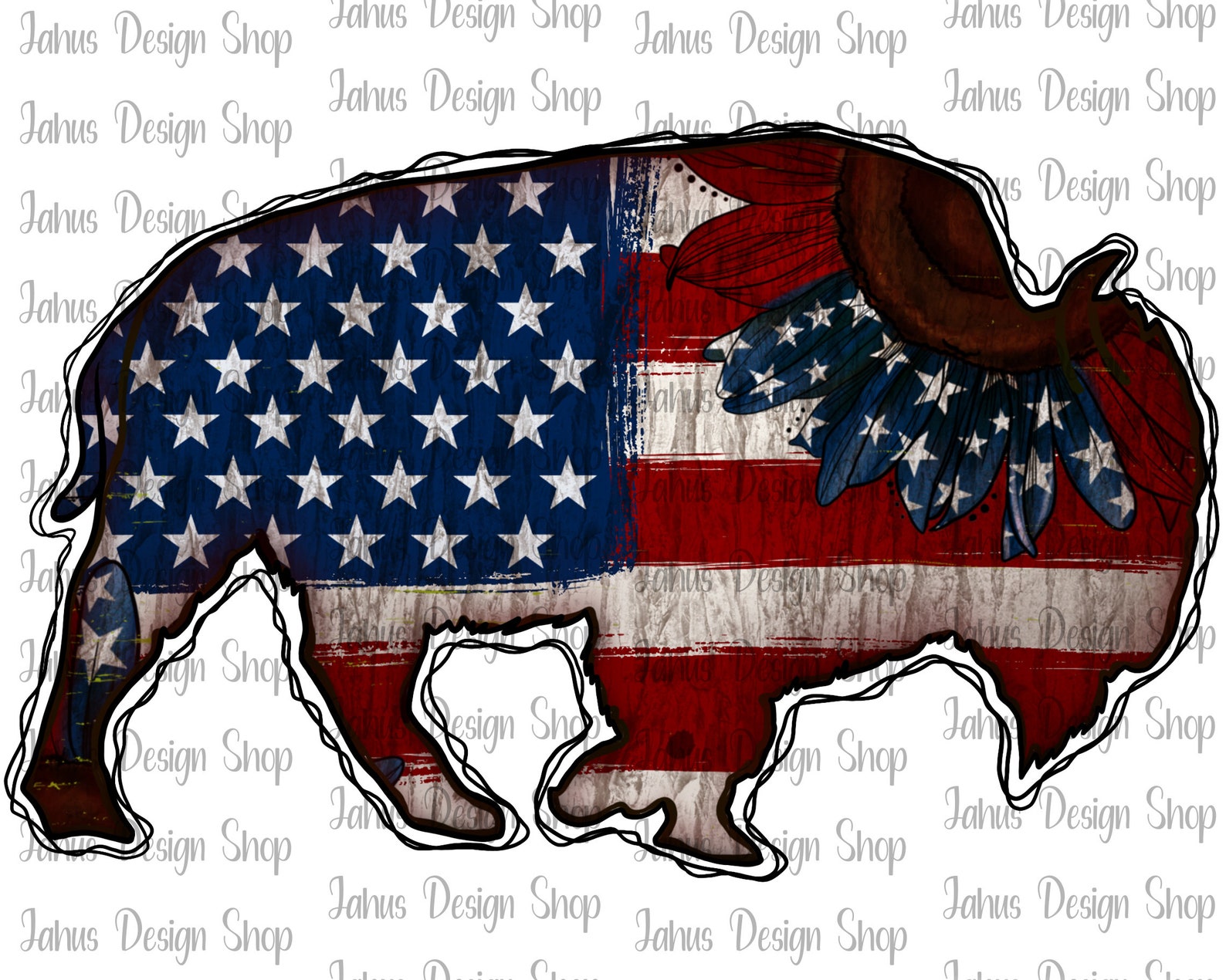 American Flag Bison Design Pngsunflower Bison Pngusa Flag - Etsy UK