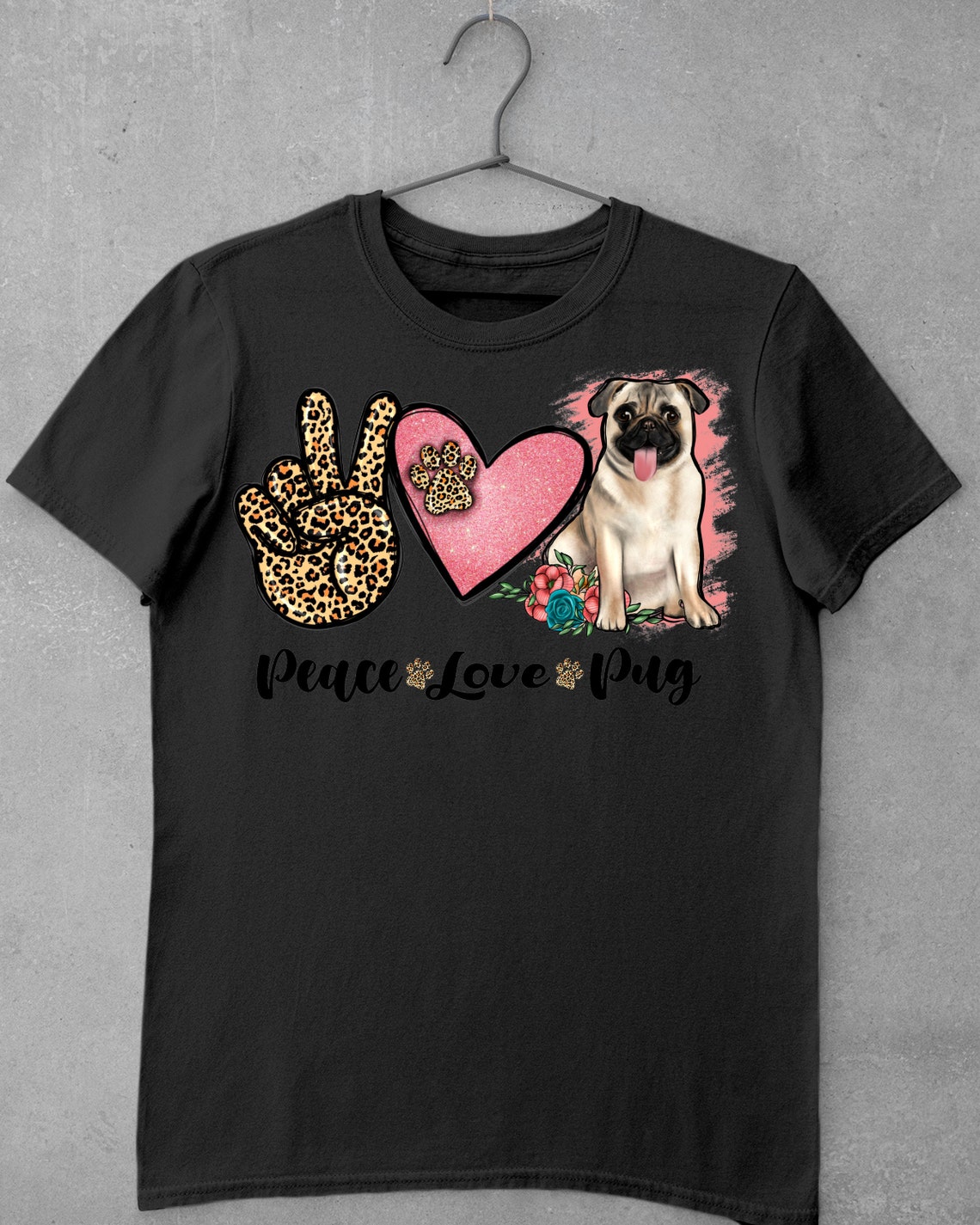 Peace Love Pug Pngleopard Pngfloral Clipartdog Mom Pngpug - Etsy