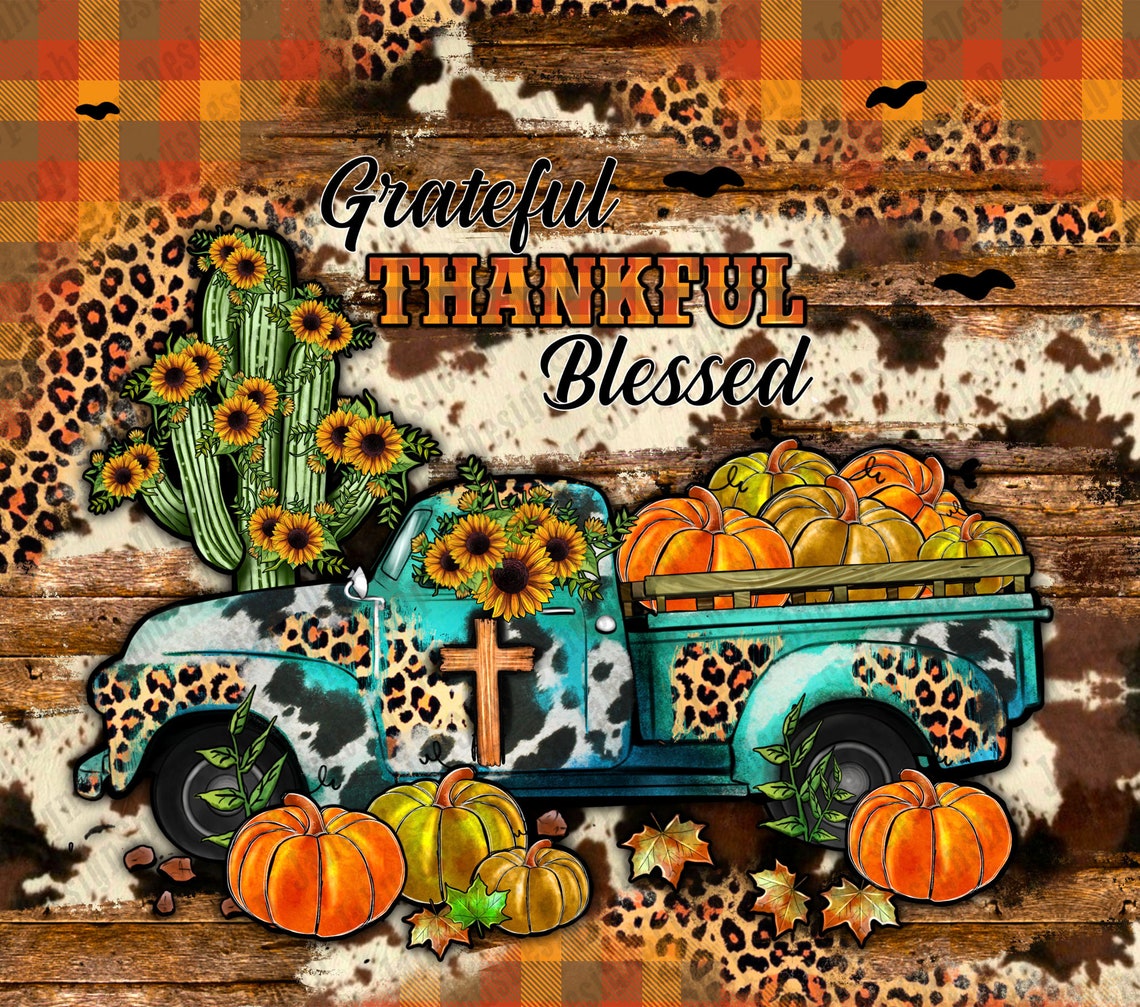 Grateful Thankful Blessed 20oz Skinny Tumbler Design Thankful - Etsy