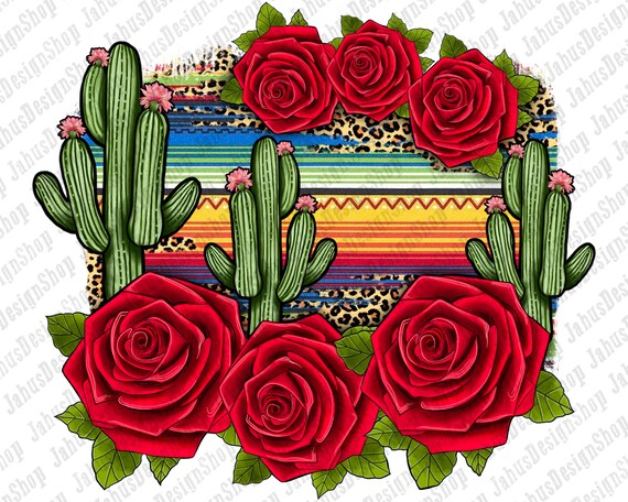 Western Serape Cactus Roses Distressed Background Png Design - Etsy