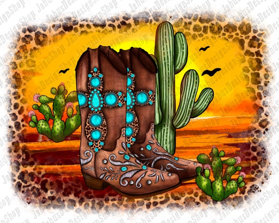 Western Cross Boots and Sunset Distressed Background Png - Etsy